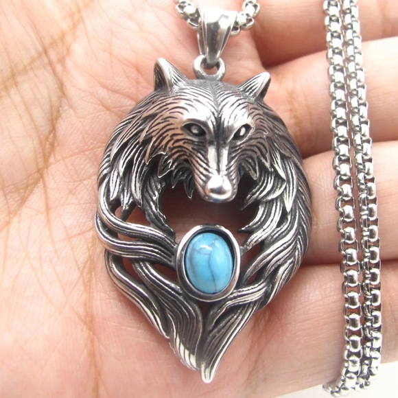 Burton Bushcraft | Jewelry | Stainless Steel Turquoise Wolf Head ...